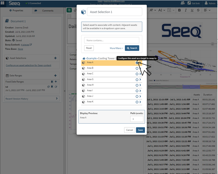 Selecting Assets in Organizer Topics
