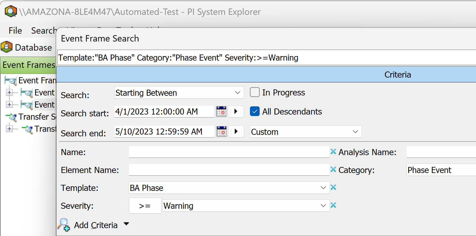OSIsoft AF Event Frames