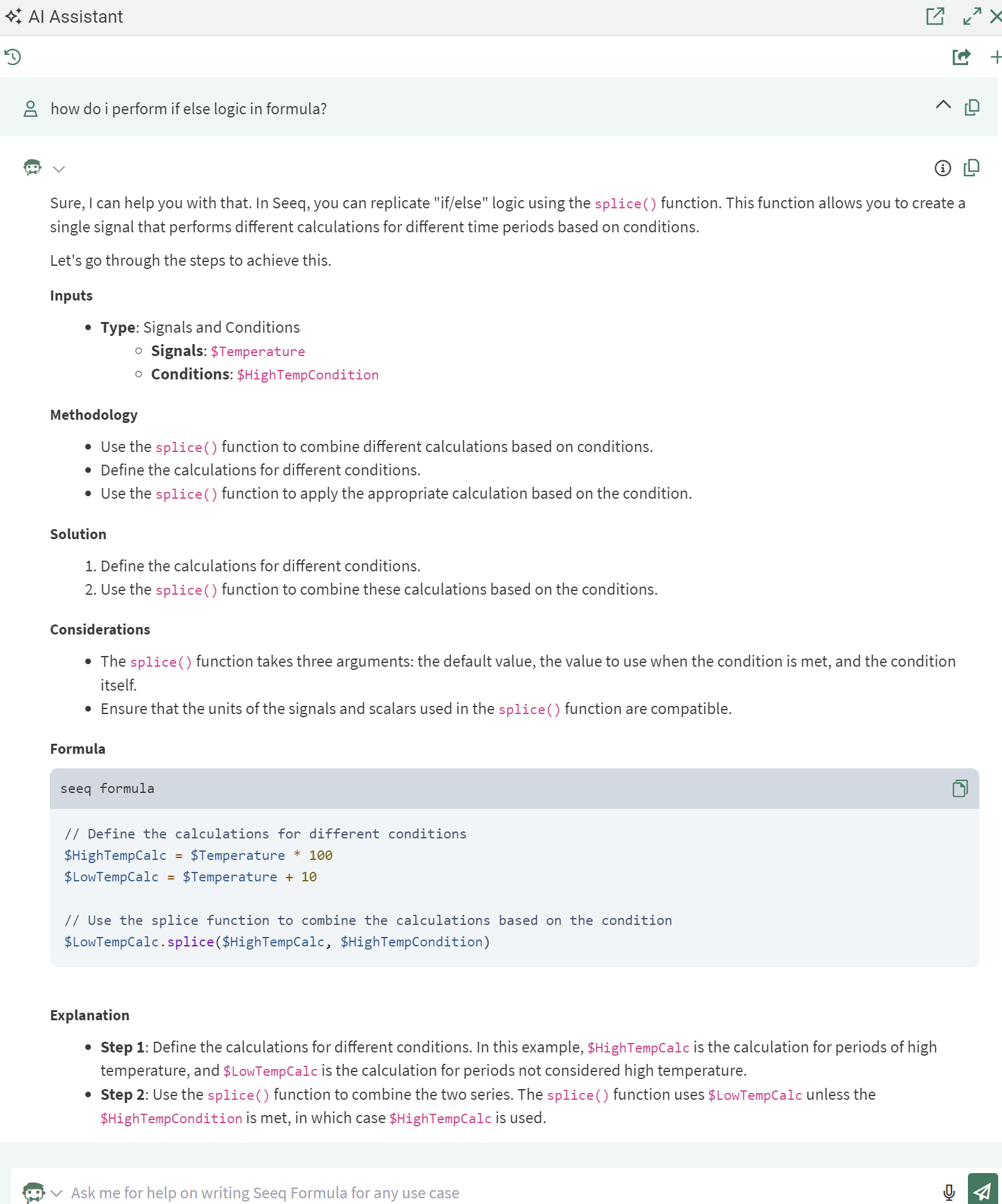 AI Assistant in Seeq Formula
