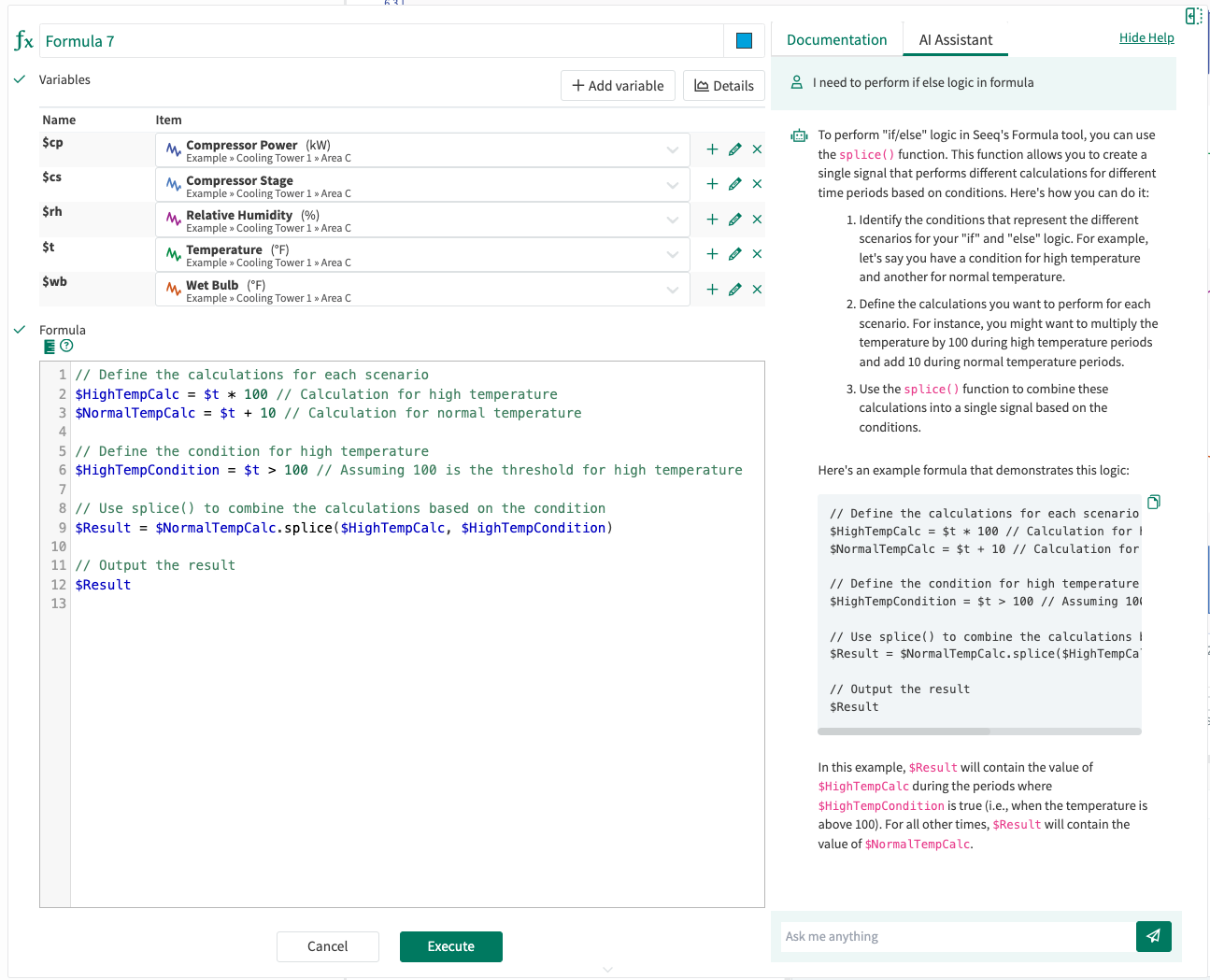 AI Assistant in Seeq Formula